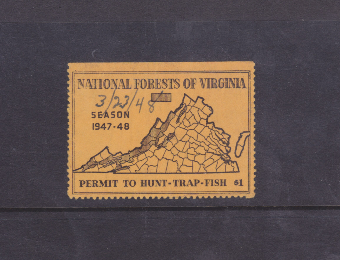 State Hunting/Fishing Revenues: VA 1947 National Forest Stamp #VA-NF10 ...