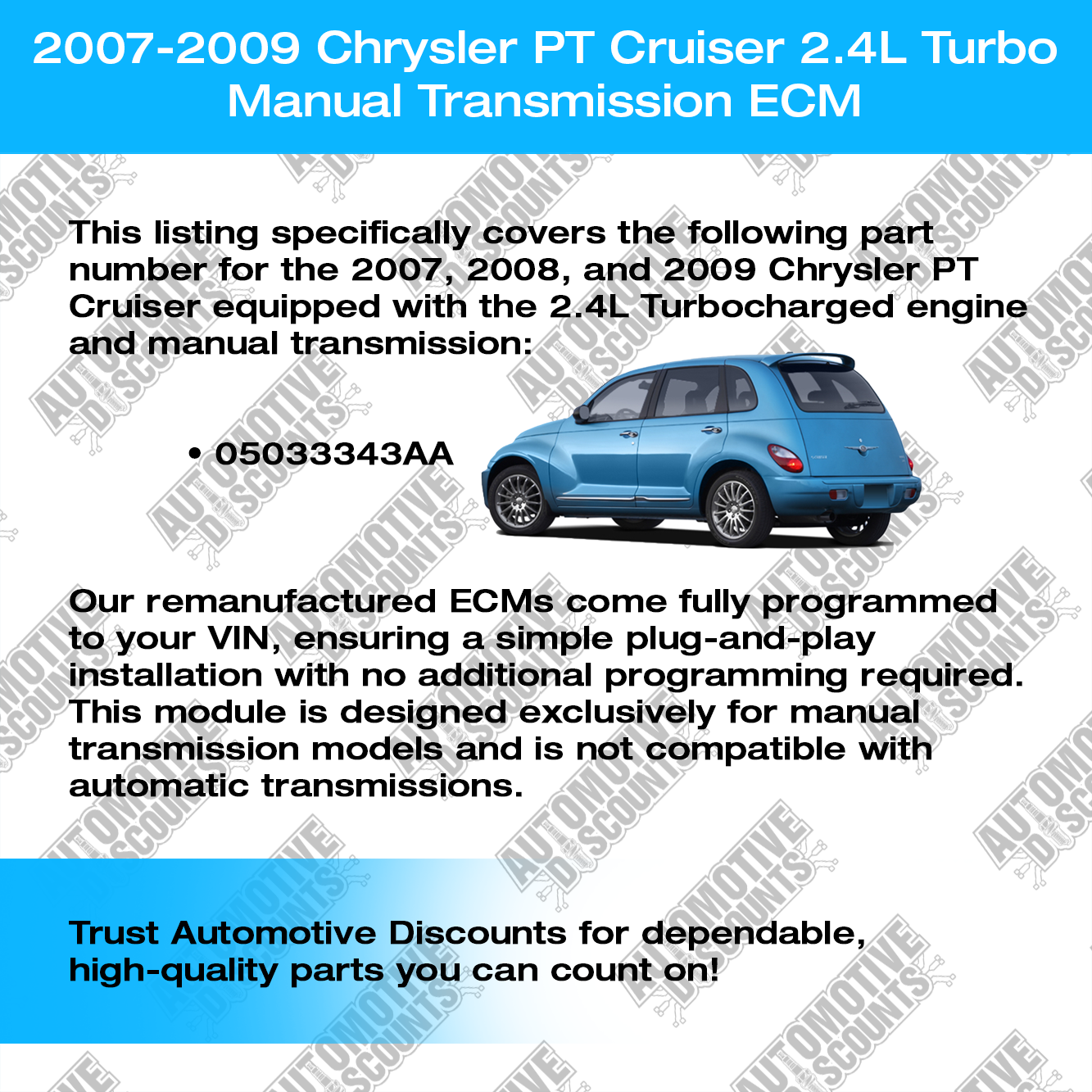 2007 Chrysler PT Cruiser 2.4L MT ECM PCM ECU Turbo Plug & Go 05187760 ...