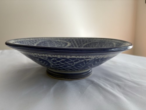 Vintage Mideke Studio Art Pottery Custom Made Bowl Blue Leaf Design 10 ...