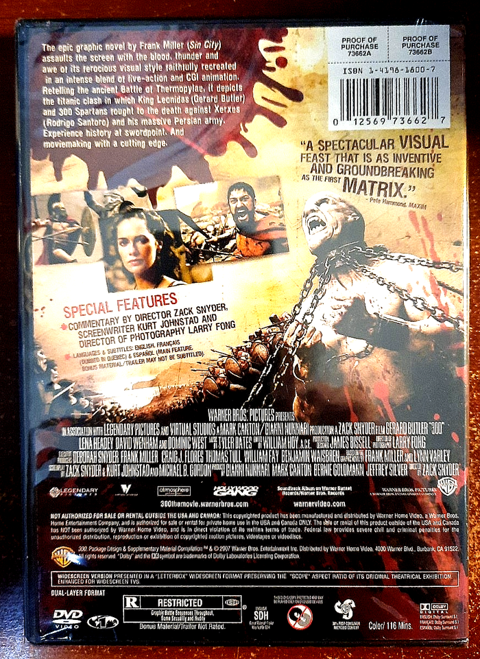 300 WIDESCREEN EDITION DVD 2007 BRAND NEW SEALED GEARARD BUTLER LENA ...