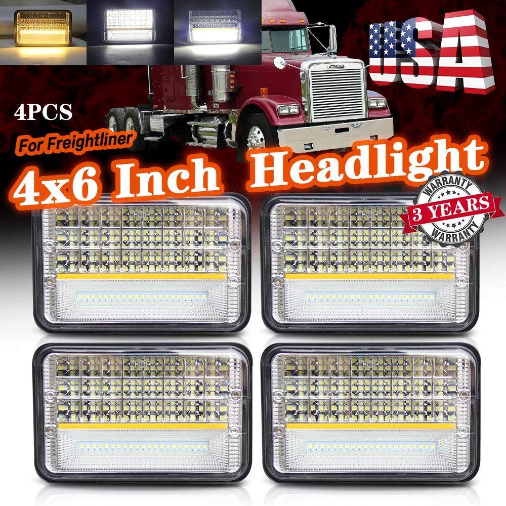 4PCS 4x6 LED Headlights for Kenworth T400 T600 T800 W900L W900B Classic ...