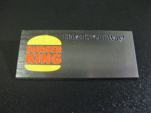 Silver BURGER KING 'BK' Uniform employee Name badge * HAVE IT YOUR WAY ...