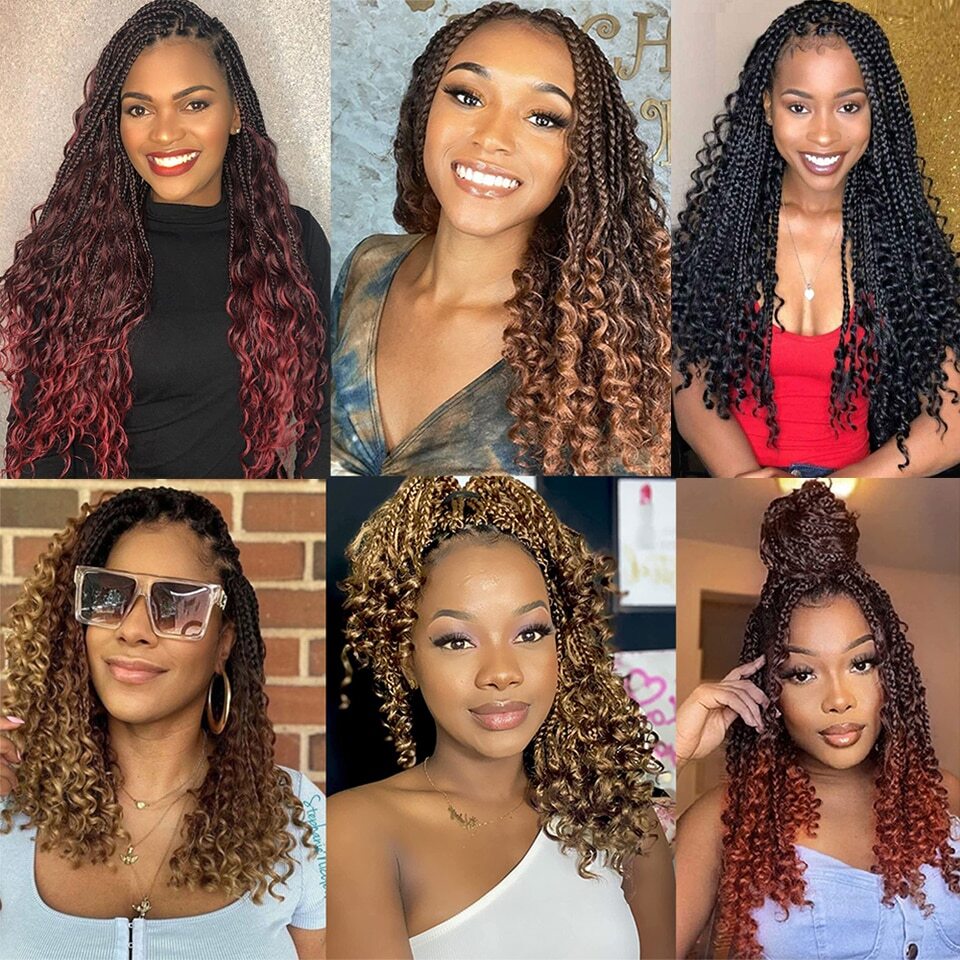 1- 6 Packs Ombre Box Braids Crochet Hair 14 18 inch Braids Hair With ...