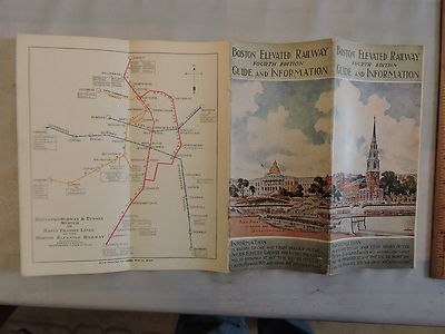 1928 Bay State Street Elevated Subway Train Boston Mass. Brochure Map ...