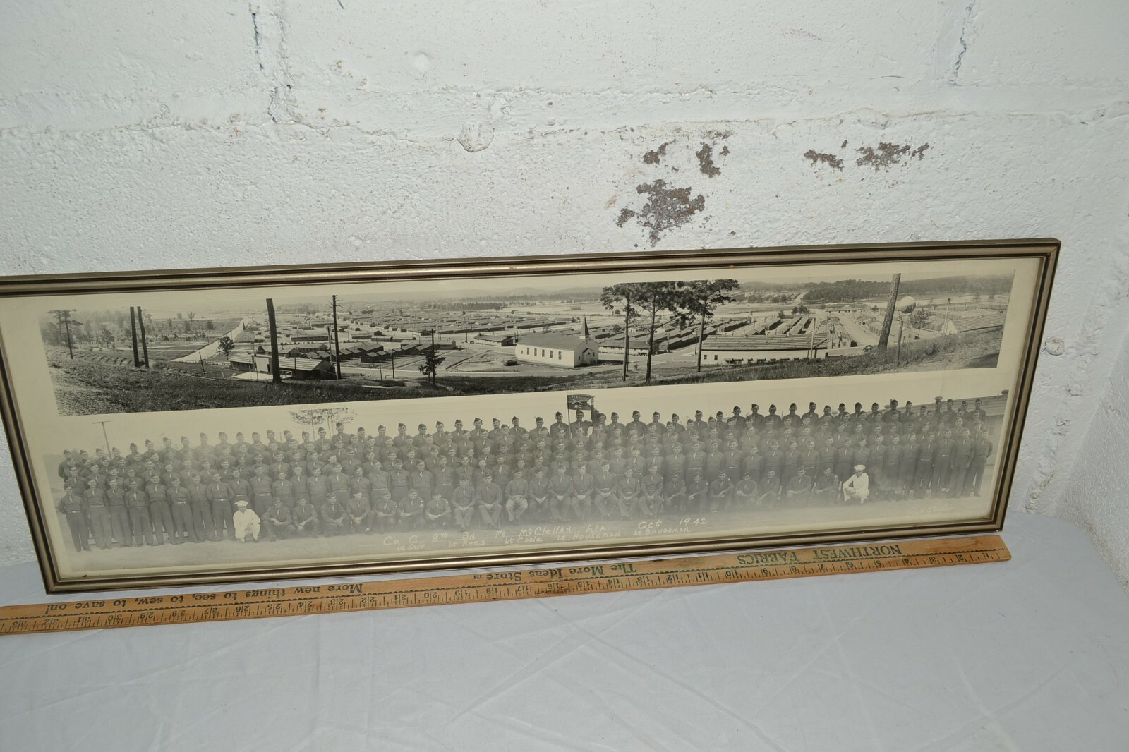 WWII Original FRAMED PANORAMIC PHOTO Ft. McClellan, Ala.1942 Company C ...