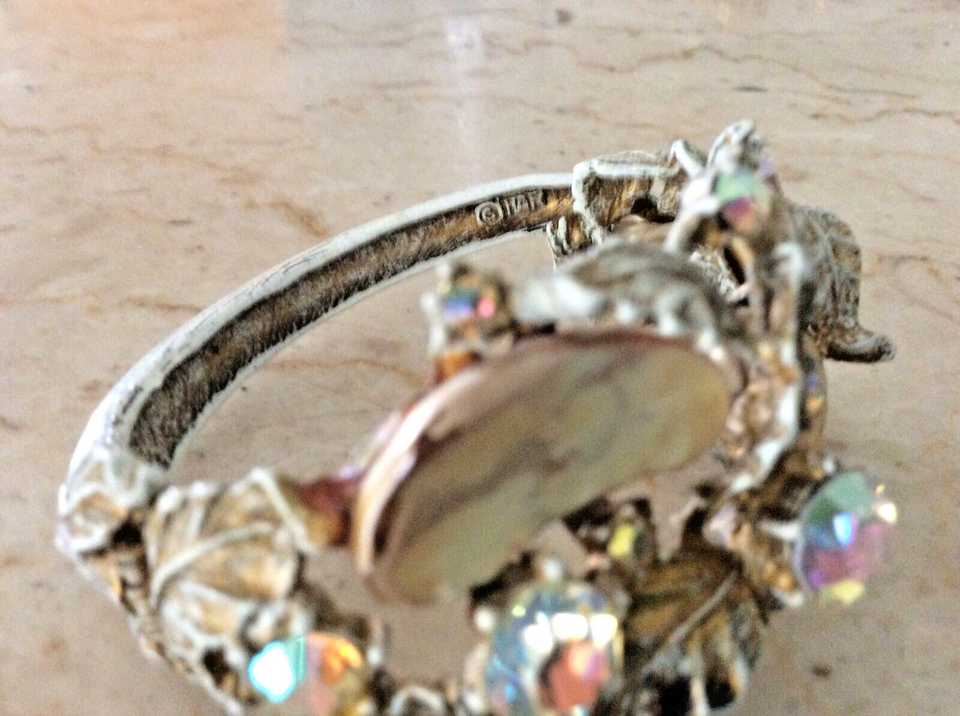 Vtg Har Whitewashed Jeweled Dragon Tooth Clamper Bracelet signed | eBay