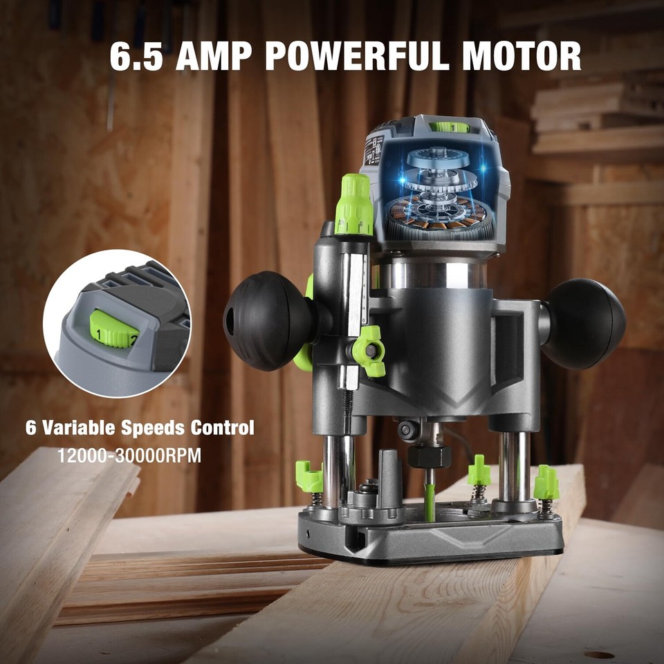 WORKPRO Compact Router Combo Kit 6.5 Amp Compact Router Fixed Base ...