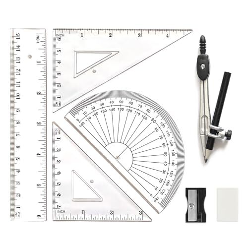 8 PCS Math Geometry Set - Including Protractor, Triangle Rulers ...