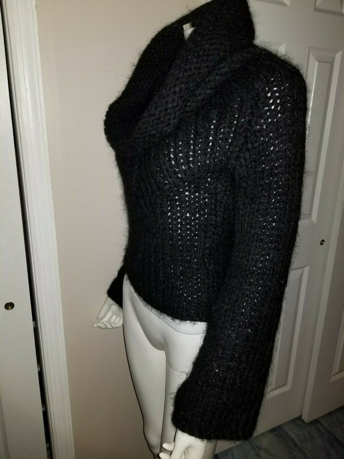 GFF GianFranco Ferre women's black handknit wool short sweater with big ...