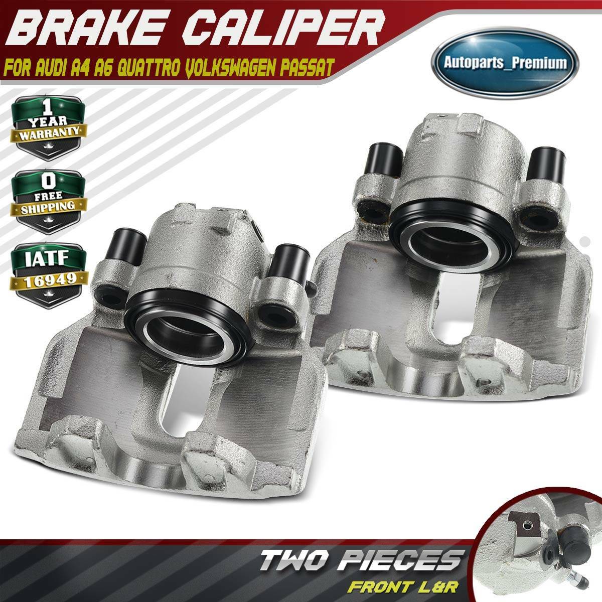 2x Front Brake Caliper w/ 1 Piston for Audi A4 A6 Quattro S6 Volkswagen ...