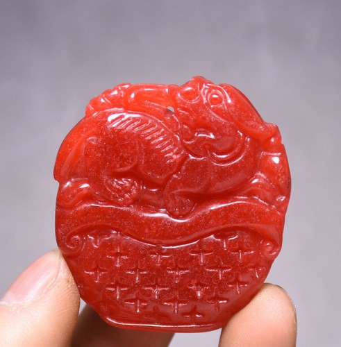 5CM Old China jadeite emerald Jade Carving Pixiu Beast Yubi Amulet ...