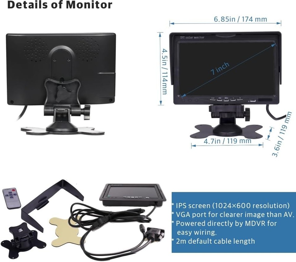 1080P GPS WIFI 2TB HDD Truck DVR MDVR Camera 7" Monitor PC Phone ...