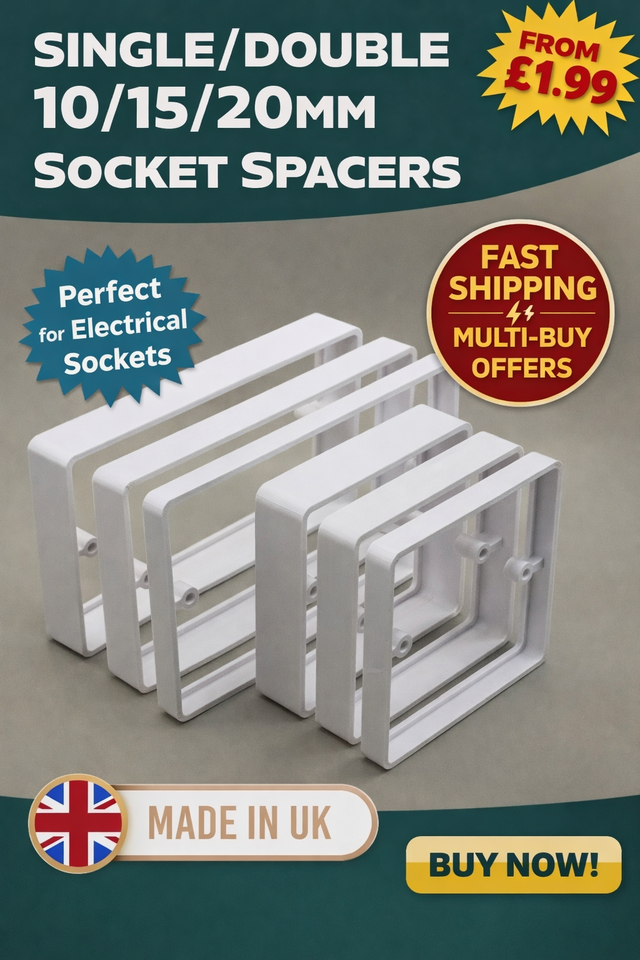 4 x 2 Gang BLACK Socket Switch Spacer - 15mm, - Double Back Box ...
