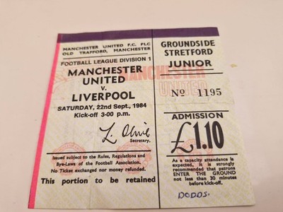 TICKET STUB-MANCHESTER UNITED V LIVERPOOL- DIVISION ONE- SEPTEMBER 1984 ...