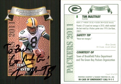 Tim Masthay Signed 2011 Green Bay Packers Police - Amery Police ...