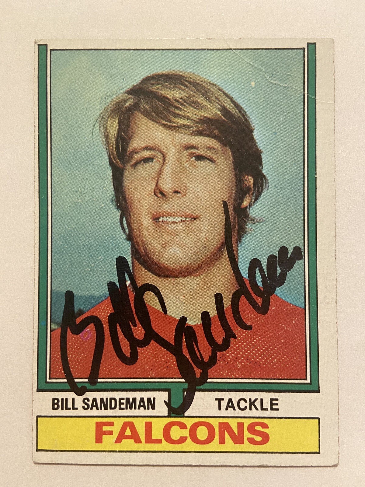 BILL SANDEMAN Hand Signed 1974 Topps #238 Falcons Pacific Tigers ...