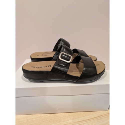 Romika Fidschi Black Leather Sandals Strap Buckle Slides Womens 6-6.5 ...