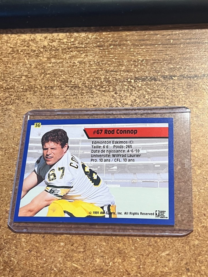 1991 AW Sports CFL Football # 36 Rod Connop | eBay