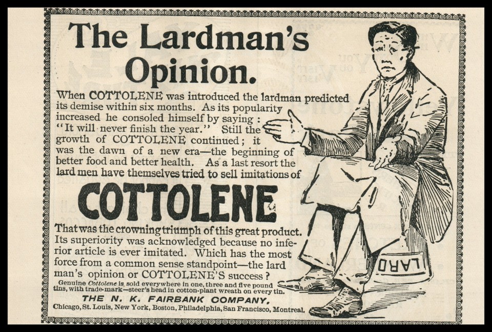 1895 Cottolene Lard Shortening Baking Cooking Man Suit Newspaper Bucket ...