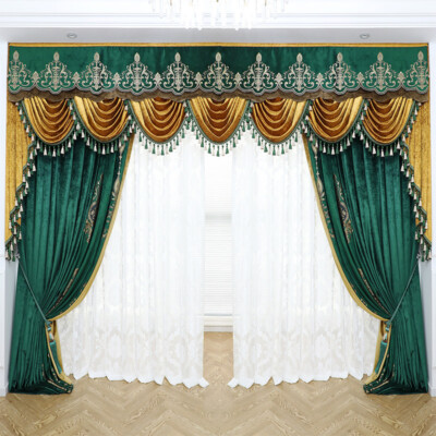 Custom European velvet duplex thick green cloth curtain valance drape ...