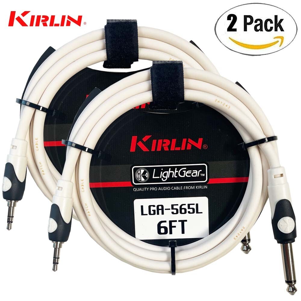2-PACK Kirlin 1/4" Mono To 3.5mm TRS Plug White Patch Cable LGA-565L-06 ...