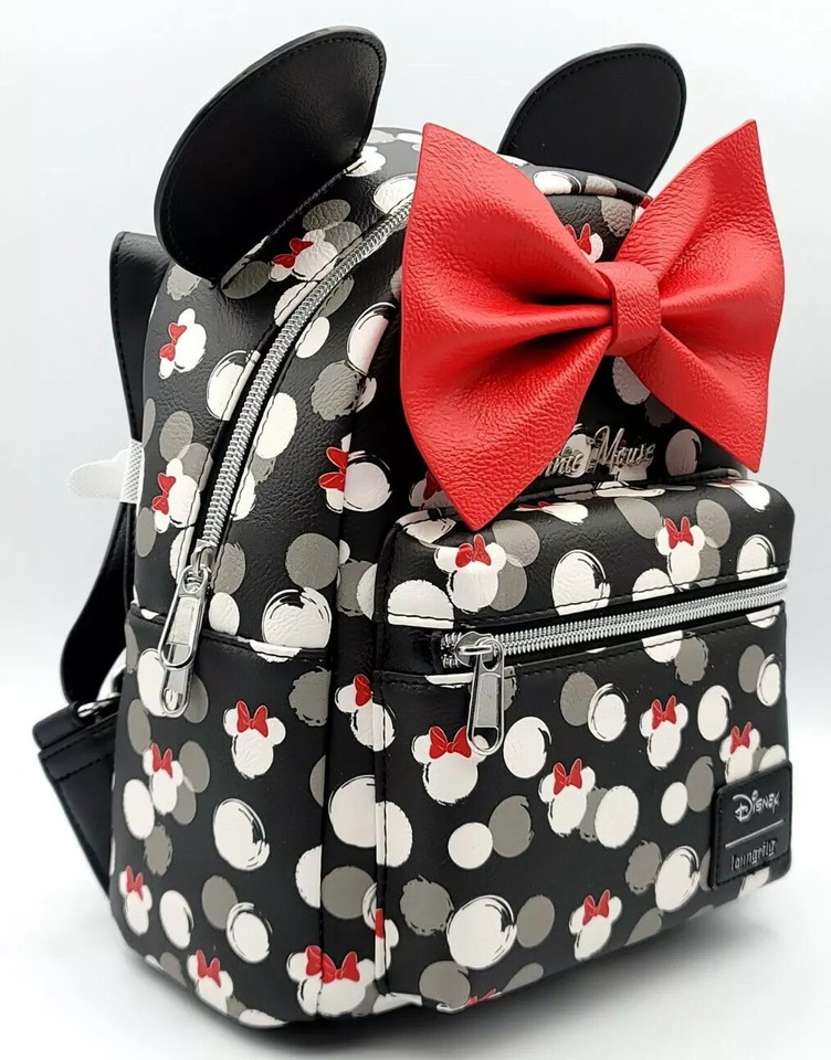 Loungefly Disney Minnie Mouse Mini Backpack White Heads Red Bow Bag ...