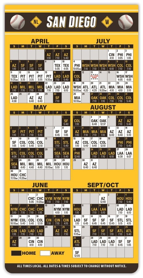 300 SAN DIEGO PADRES BASEBALL 2024 SCHEDULE MAGNETS Peel & Stick ...