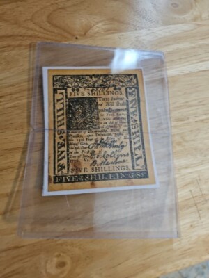 1776 Delaware 5 Shillings Colonial Note On Parchment Paper. Stamped ...