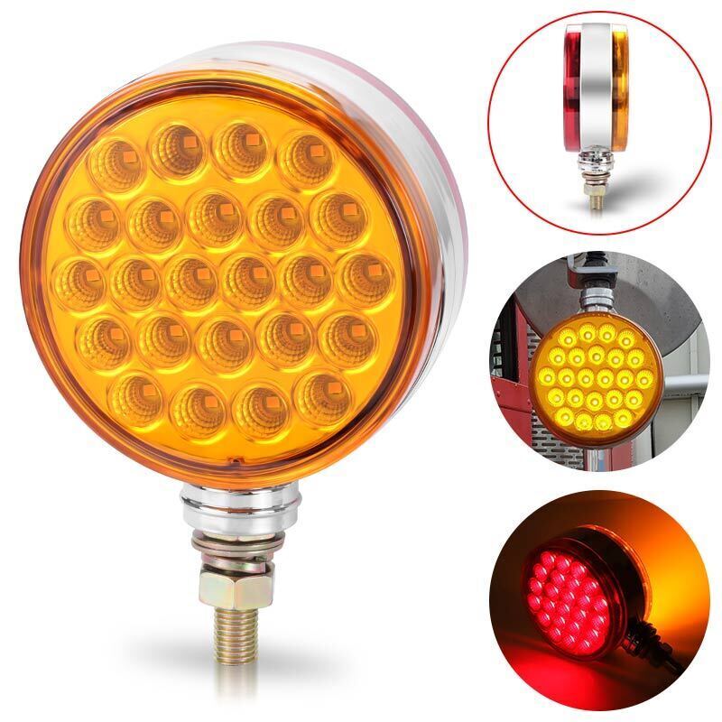 2x Round LED Red Amber Side Marker Stop Turn Signal Semi Truck Fender ...