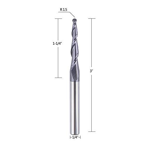Ball Nose Tapered End Mill 1/4 inch Shank with 1.5mm Ball CNC Engraving ...