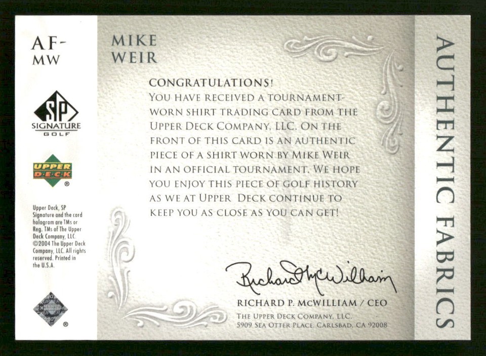 2004 SP Signature Mike Weir Authentic Fabrics Gray MEM #AF-MW Card | eBay
