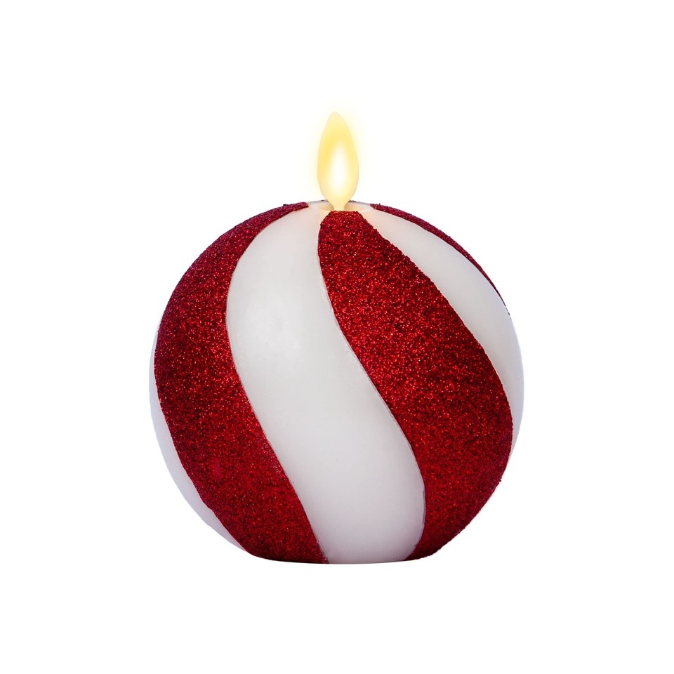 Luminara Candy Cane Glitter Stripe White Flameless Candle Sphere Moving ...