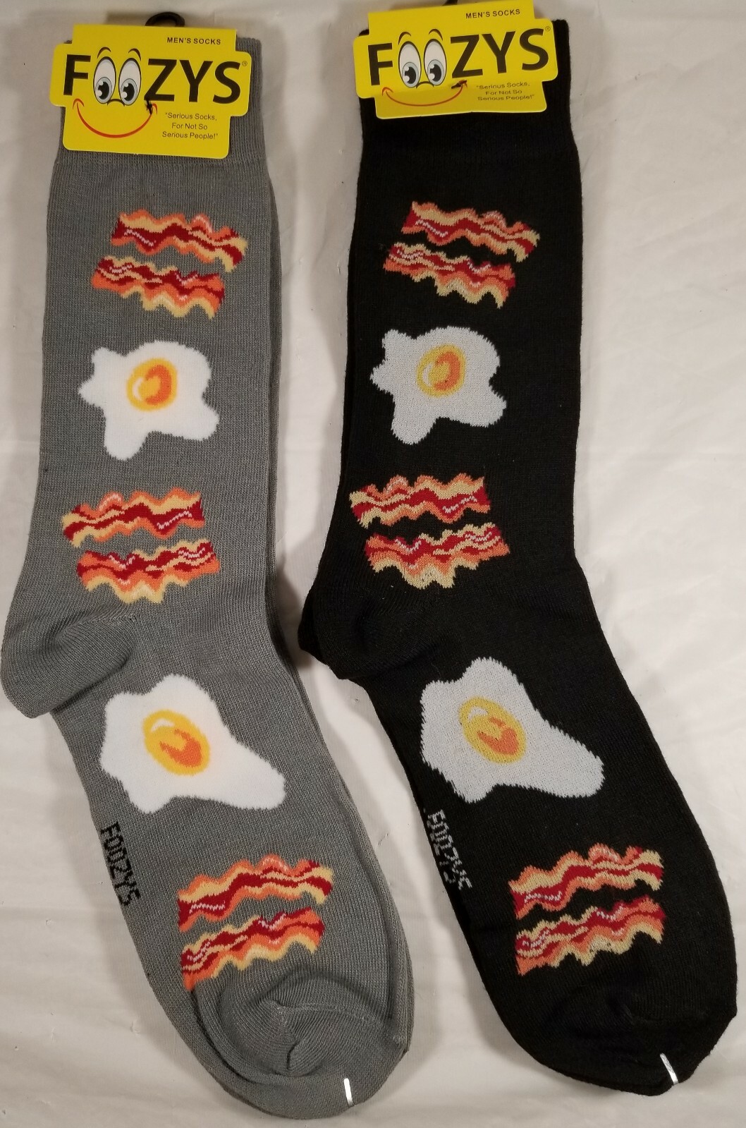 2 Pair Foozys Men's Novelty Socks - Breakfast Bacon & Eggs Print | eBay
