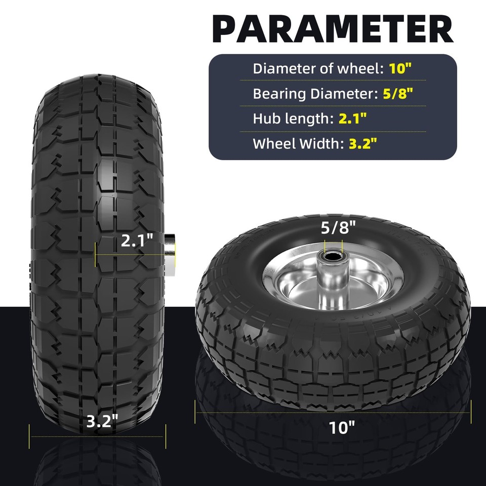 4Pack 4.10/3.50-4 Tire &Wheel Flat Free, 10In Solid Tire with 5/8”Axle ...
