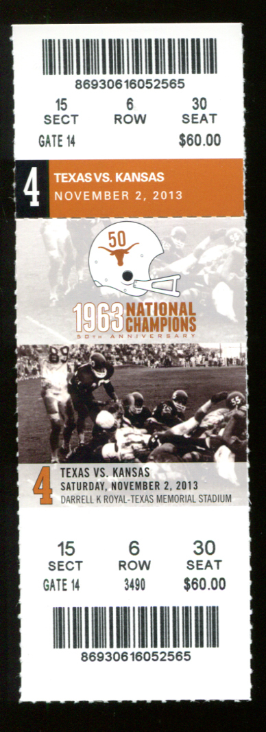 2013 Texas Longhorns v Kansas Jayhawks Football Ticket 15865 | eBay