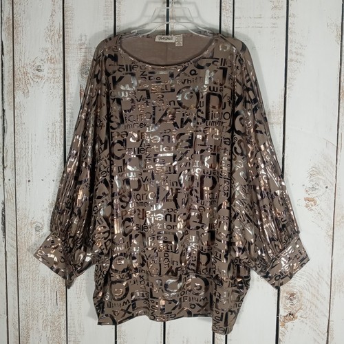 Shimmery Gold Metallic Womens Tunic Batwing Sleeve Top Super Plus Size ...