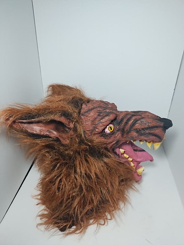 Vintage Realistic Fur Latex Scary Werewolf Wolf Halloween Mask Brown ...