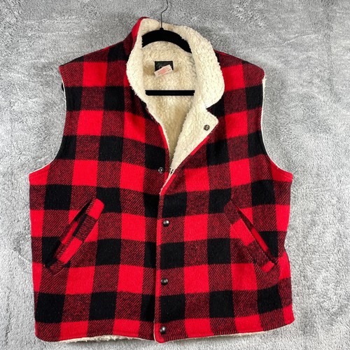 VTG Codet Buffalo Plaid Vest Men Medium Wool Sherpa Lined Canada Made ...