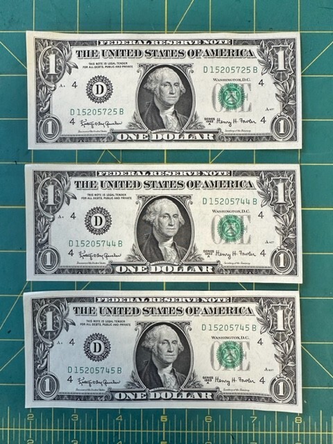 Set of 3, Series 1963 A $1 One Dollar Bill Note Low Serial Numbers ...