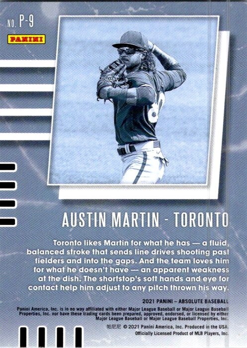 2021 Absolute Baseball Austin Martin Prospects RC #P-9 Toronto Blue ...
