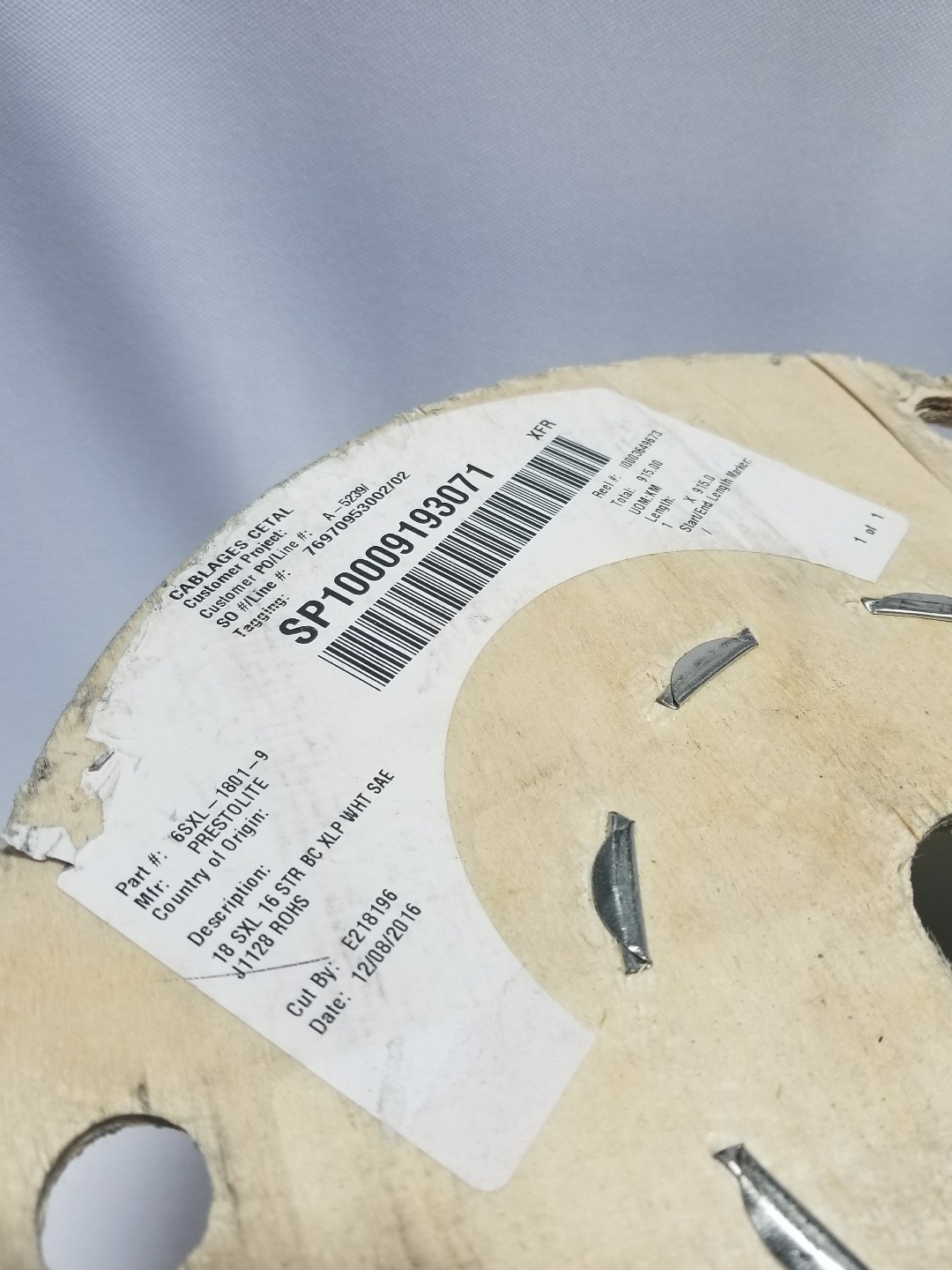 915ft PRESTOLITE 6SXL-1801-9 18 Sxl 16 Str BC Xlp, Sae J1128 ROHS ...