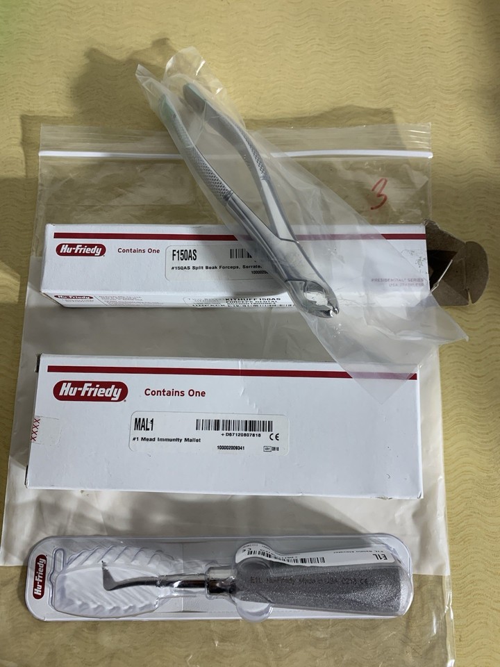 3 Hu-Friedy MAL1 Mallet E1L Seldom Elevator F150AS Split Break Forceps ...