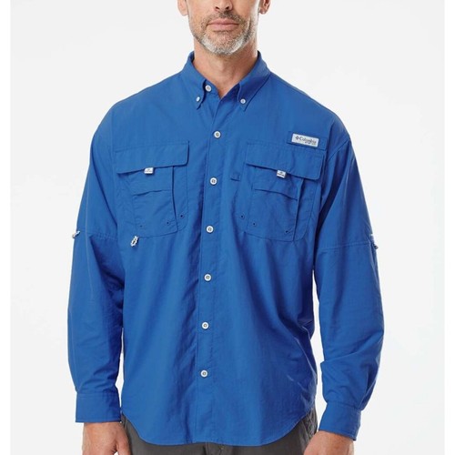 Columbia PFG Bahama II Collared Long Sleeve Shirt Vivid Blue Tall Mens ...