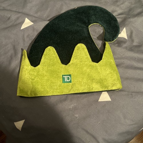 TD Bank Logo Holiday Christmas Velvet Elf Hat Jester Cap Green Adult ...