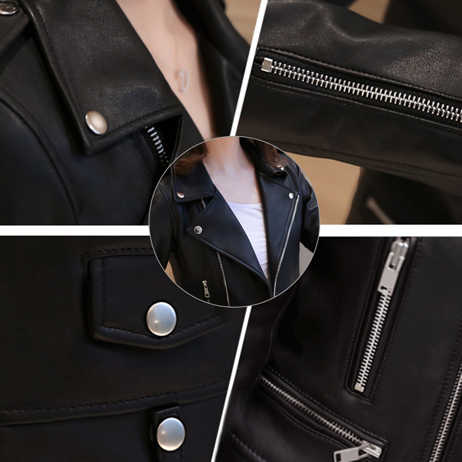 Women Outerwear Lapel Motor Coat Stylish Faux Leather Women's Jacket ...