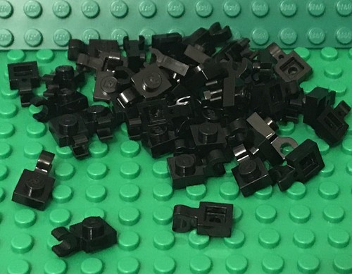Lego 50 Black Plate 1x1 Modified with Clip Horizontal,thick open O clip ...