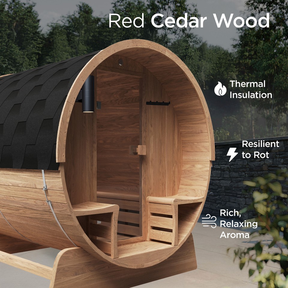 ALEKO Outdoor Steam Barrel Sauna 3-4 Prs Rustic Cedar Wood UL Certified ...