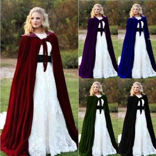 Velvet Hooded Cloak Gothic Vampire Wicca Robe Medieval Larp Cape ...