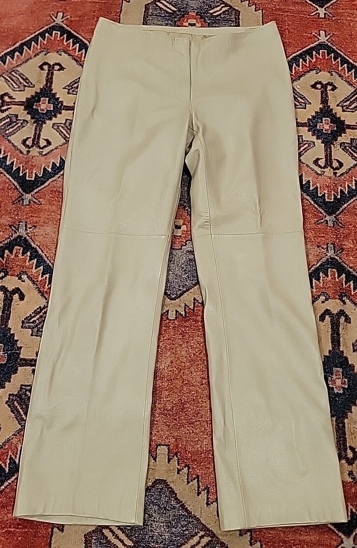Vintage Bebe Champagne Ivory Leather Pants - Size 8 -… - Gem