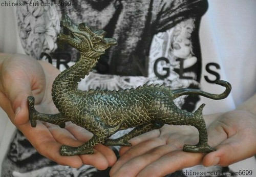 Old China Bronze Feng Shui Auspicious Dragon Loong Dragons Zodiac ...